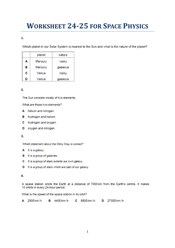 IGCSE Space Physics CIE | Teaching Resources