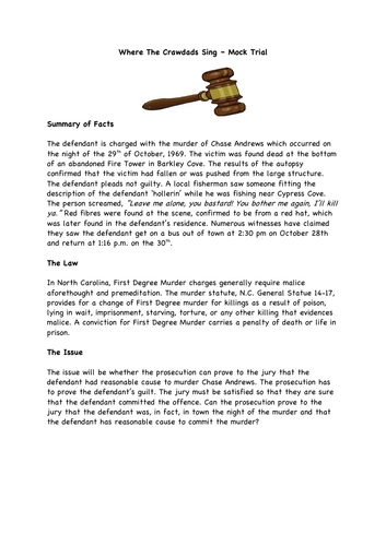 Where The Crawdads Sing - Mock Trial | Teaching Resources