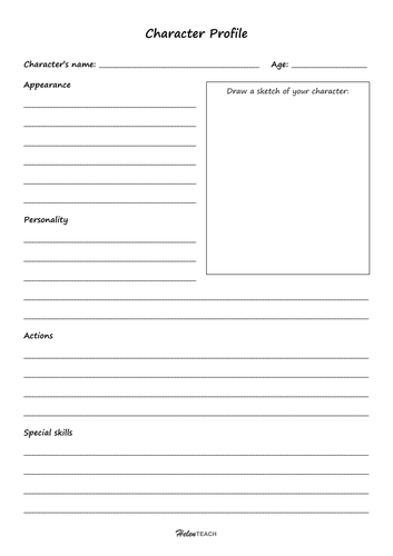 Character Profile Template | Teaching Resources