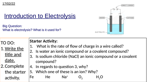 GCSE Chemistry Electrolysis Bundle: 5-Lesson Unit | Teaching Resources
