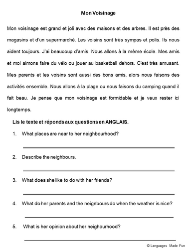 French Reading Comprehension Worksheets - La Compréhension | Teaching ...