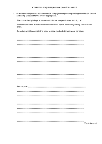 AQA GCSE (9-1) Biology (Triple) - Controlling body temperature ...