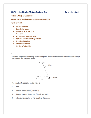 Circular Motion intensive Revision Test and Ans Key Physics | Teaching ...