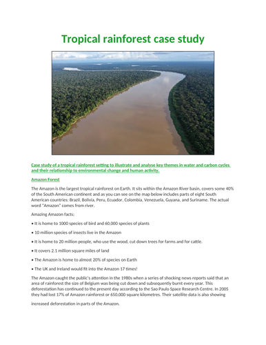 Case Study Tropical Rainforest Amazon AQA | Teaching Resources