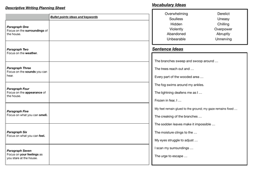 Descriptive Writing Planning Sheet | Teaching Resources