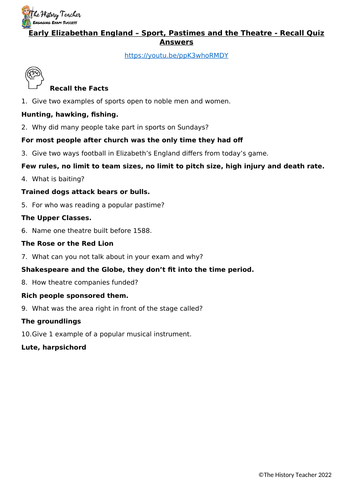 Sport, Pastimes and Leisure - Early Elizabethan England Editable ...