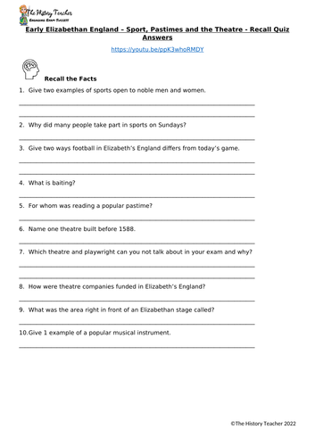 Sport, Pastimes and Leisure - Early Elizabethan England Editable ...