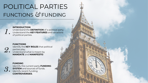 Political Parties Functions & Funding - Edexcel A Level Politics | Teaching Resources