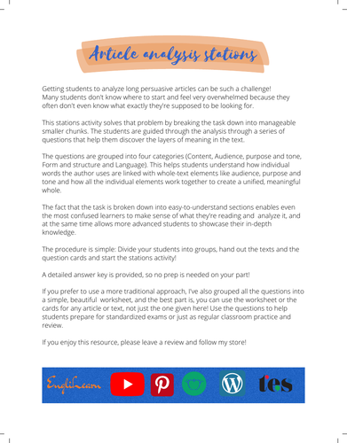Guided article analysis stations (language, content, form, structure) | Teaching Resources