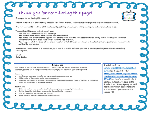 KS2 SATS Maths Revision sheets - Timetables | Teaching Resources KS2 SATS Maths Revision sheets - Timetables | Teaching Resources