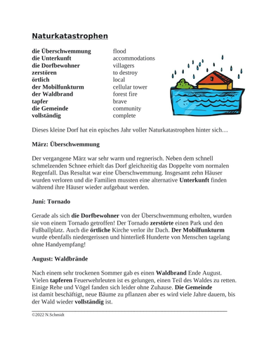 Naturkatastrophen Text / Natural Disasters German Reading with Passive ...