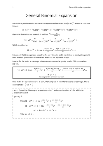 Binomial Expansion(Year 2 A Level Maths): class notes + questions and ...