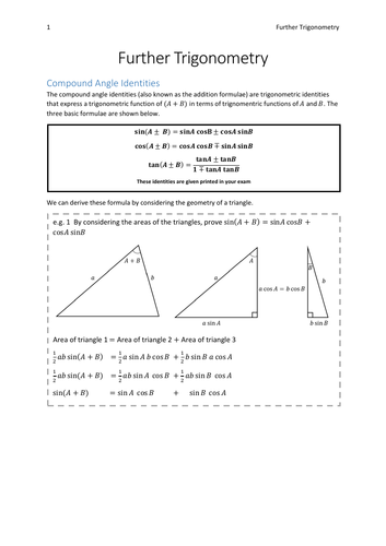 Further Trigonometry (Year 2 A Level Maths): class notes + questions ...