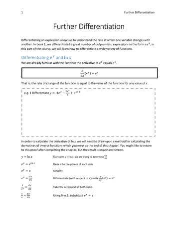 Further Differentiation (Year 2 A Level Maths): class notes, questions ...