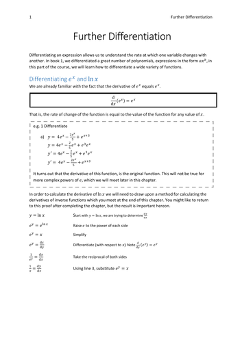 Further Differentiation (Year 2 A Level Maths): class notes, questions ...