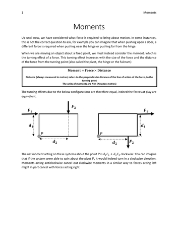 Moments (Year 2 A Level Maths): class notes + questions and answers ...