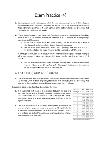 Exam practice (A Level maths, year 2): questions and answers (Armitage ...