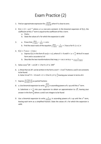 Exam practice (A Level maths, year 2): questions and answers (Armitage ...