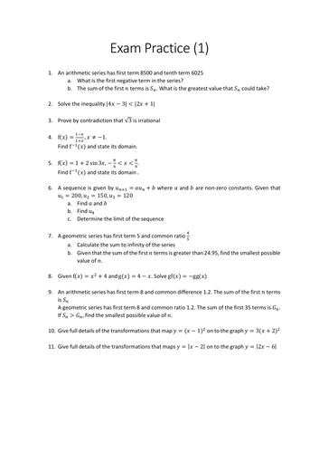 Exam practice (A Level maths, year 2): questions and answers (Armitage ...