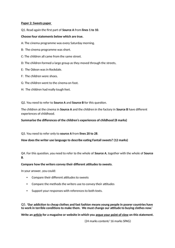 AQA GCSE English Lang Paper 2: Sweets & working conditions Grade 9 ...