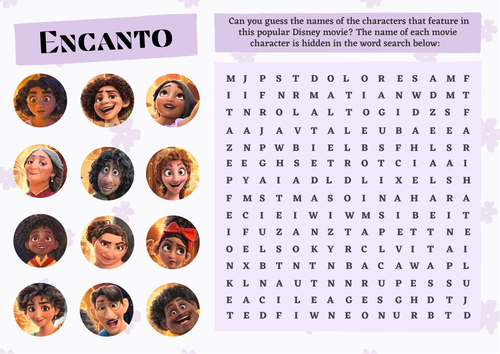 Encanto Movie Inspired Movie Wordsearch Activity Sheet with Answers ...