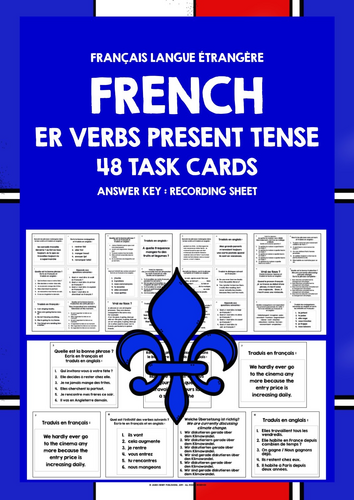 FRENCH ER VERBS PRESENT TENSE CHALLENGE CARDS | Teaching Resources