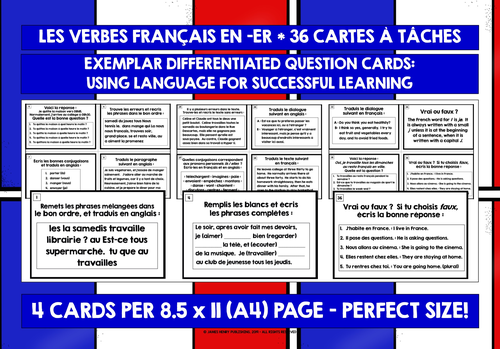 FRENCH ER VERBS PRESENT TENSE CHALLENGE CARDS | Teaching Resources
