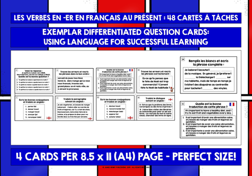 FRENCH ER VERBS PRESENT TENSE CHALLENGE CARDS | Teaching Resources