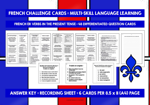 FRENCH ER VERBS PRESENT TENSE CHALLENGE CARDS | Teaching Resources