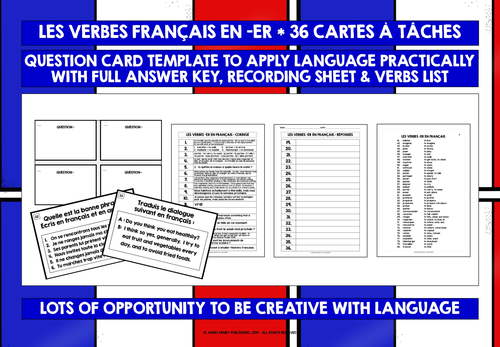 FRENCH ER VERBS PRESENT TENSE CHALLENGE CARDS | Teaching Resources