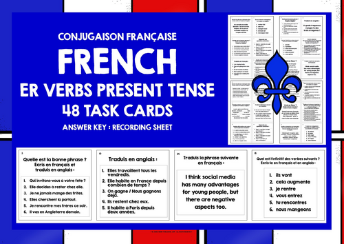 FRENCH ER VERBS PRESENT TENSE CHALLENGE CARDS | Teaching Resources
