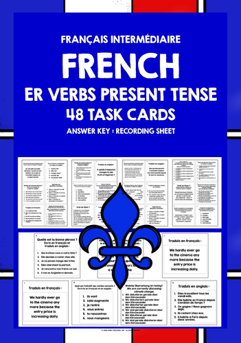 FRENCH ER VERBS PRESENT TENSE CHALLENGE CARDS | Teaching Resources