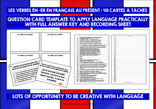 FRENCH ER VERBS PRESENT TENSE CHALLENGE CARDS | Teaching Resources