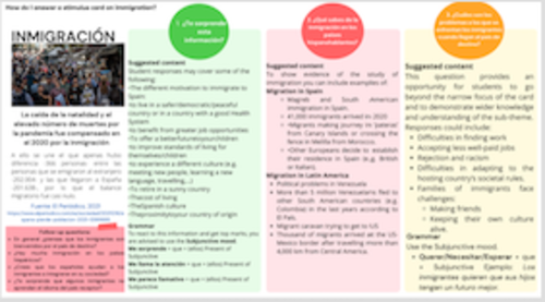 Spanish A Level: Immigration/Inmigración (Las experiencias de los ...