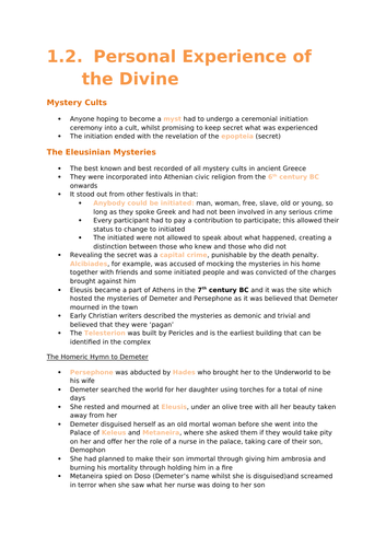 1.2 Personal Experience of the Divine - Summary Notes (Greek Religion ...