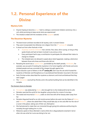 1.2 Personal Experience of the Divine - Summary Notes (Greek Religion ...