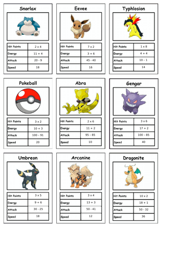 Pokemon Math Cards | Teaching Resources