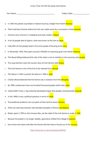 Irish Potato Famine for high flyers. BBC documentary questions ...