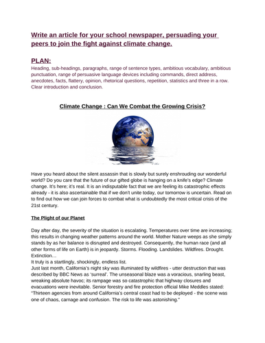 Model Example for KS3/4 Write an article persuading peers to combat ...