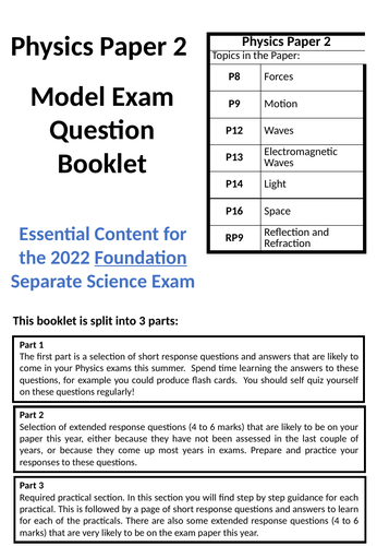 AQA GCSE Physics Paper 2 Revision Booklet for 2022 | Teaching Resources