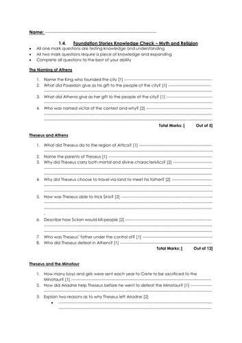Revision Fill-In Booklet - Myth and Religion GCSE Classical ...