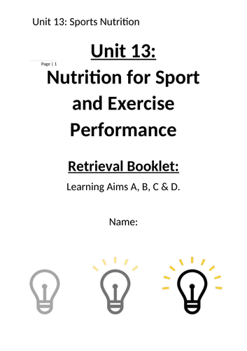 Unit 13: Sports Nutrition | Teaching Resources