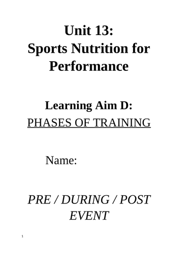 Unit 13: Sports Nutrition | Teaching Resources