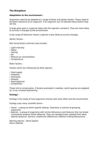 AQA Environmental Science Revision Notes Pack | Teaching Resources