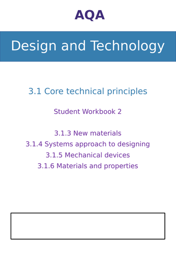 AQA GCSE D&T Workbook 3.1 Core technical principles | Teaching Resources