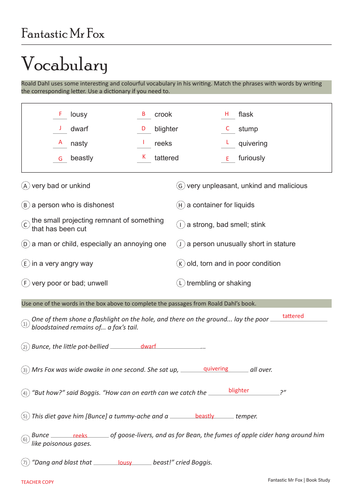 Fantastic Mr Fox Book Study Resources | Teaching Resources