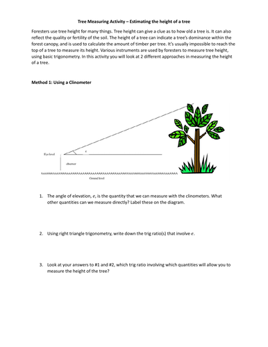 Trigonometry - Tree Measuring | Teaching Resources