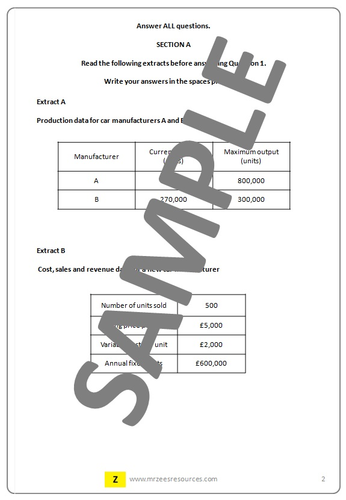 Edexcel A Level Business Paper 2 Mock (2022) | Teaching Resources