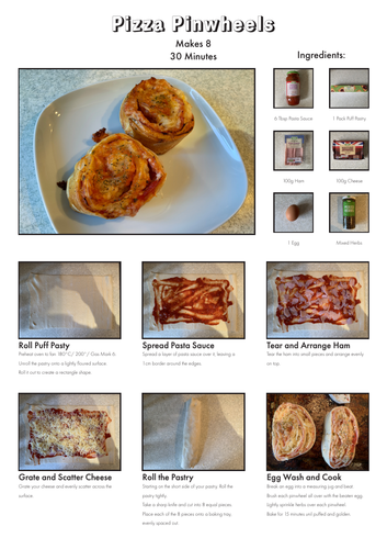Pizza Pinwheels Recipe Card | A4 Printable | Teaching Resources