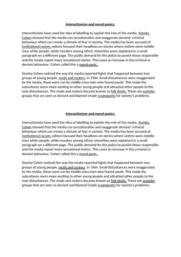 GCSE sociology [WJEC]- Interactionist contribution to crime and ...